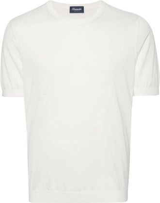 Drumohr Homme, Tops, Blanc, Taille: L Fine Knit Cotton T-Shirt