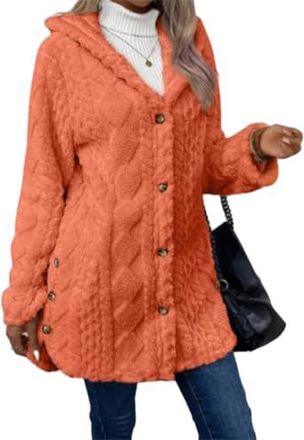 Generic Pull en tricot ouvert sur le devant boutonn&eacute; pour femme, cardigan tendance &agrave; capuche chaud pour lhiver, Orange, XL