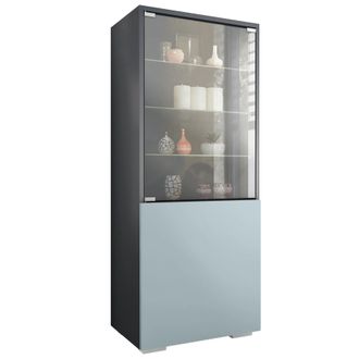 Vladon Vitrine Granada, Made in Germany, Vitrinenschrank mit Glast&uuml;r und Glaseinsatz, Anthrazit matt/Denim matt (50 x 122,5 x 34,5 cm)