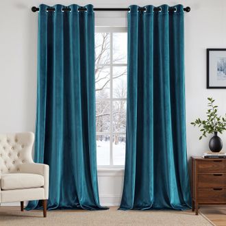 Miulee Blau Samtvorhang mit &Ouml;sen 140x260, Wundersch&ouml;n Weich Vorh&auml;nge Samt f&uuml;r Deko Schlafzimmer Wohnzimmer, 2 St&uuml;ck Samt Gardinen Blickdicht Jedes 260 cm Hoc