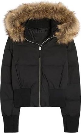 Generic Veste matelass&eacute;e courte &agrave; capuche en fausse fourrure pour femme, manteau chaud et tendance avec poche &agrave; fermeture &eacute;clair, manteaux dhiver d&eacute;contract&eacute;s