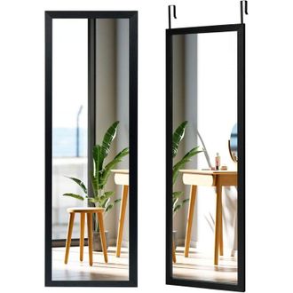Costway Costway - Miroir Mural Suspendu, Miroir de Porte 120 x 37 cm avec Crochets de Suspension, pour Chambre, Salon, Vestiaire, Noir