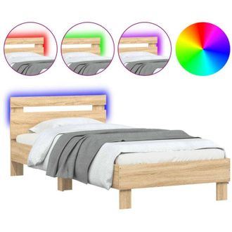 vidaXL Bettgestell mit Kopfteil und LED-Lichtern Eiche Sonoma 90x190 cm