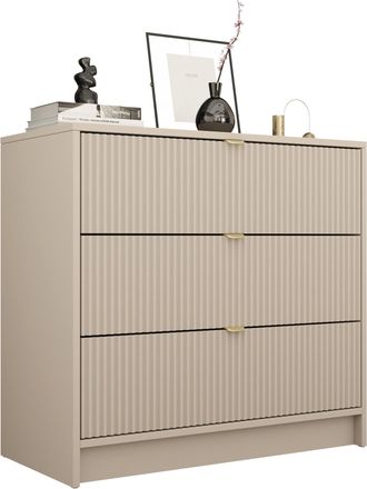 Mirjan24 Kommode Tireno 3SZ mit 3 Schubladen, geriffelte Fronten, Schubladenkommode, B:80 x H:75 x T:40 cm, Highboard, Anrichte, Sideboard, Mehrzweckschrank, W