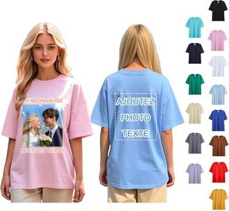 Generic Tee Shirt Personnalisable avec Photo Texte Logo sur Deux Faces, pour Adulte et Enfant, 100% Coton, T Shirt Personnalis&eacute;, Cadeau Personnalis&eacute; pour Fami