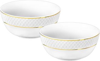 Wilmax England Wilmax - Salatschalen - 2 Stück - Ø 14cm - Porzellan - Weißer Schüssel - Schale mit Goldmuster - 600 ML - Für Snacks, Salat - Elegant und Kratzfest - 