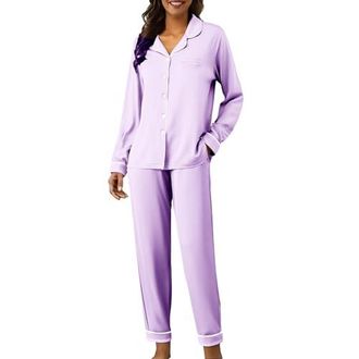 Generic Ensembles De Pyjama Femme Manches Longues Col en V Boutonn&eacute; Grande Taille Imprim&eacute; &agrave; Pois Coton Pyjama Pantalon Automne Et Hiver Respirant Doux V&ecirc;Temen