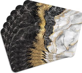 MG Design Set aus 6 Kork-Platzsets - Marble Black - 30 x 40 cm - hitzebest&auml;ndig & abwischbar, mit Korkr&uuml;ckseite