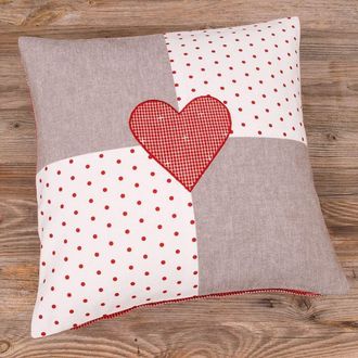 Matches 21 Kissen-Bezug in 40x40 cm f&uuml;r Deko-Kissen Sofa-Kissen - Baumwolle Ric-Rac Kissen-H&uuml;lle ROSI Herz rot wei&szlig; grau kariert gepunktet - Waschbarer Rei&szlig;versc