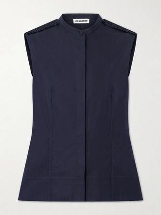 Jil Sander Oberteil Aus Baumwollpopeline Mit R&uuml;schen - Blau