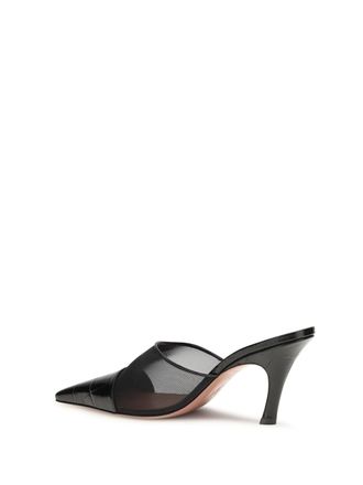 Amina Muaddi Womens Mules Jamie Mesh Black Black-Black Calf Leather Sandal Black/black