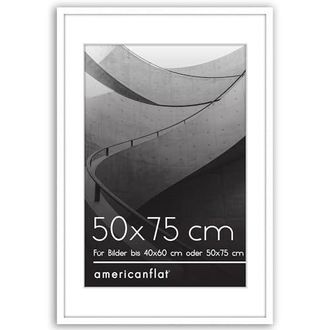 Americanflat Bilderrahmen 50x75 cm Wei&szlig; - Bilderrahmen 40x60 cm mit Passepartout - aus Kunststoff mit poliertem Plexi-Scheibe
