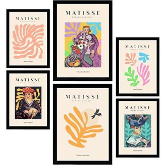 Nacnic Lot de 6 Affiches Henri Matisse. F&eacute;minine. Estampes du fauvisme et de lart abstrait pour larchitecture dint&eacute;rieur et la d&eacute;coration. Tama&ntilde;os A3 & A4, m