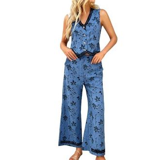Generic Ensemble de v&ecirc;tements de d&eacute;tente pour femme - Couleur unie - Tendance - D&eacute;contract&eacute; - Coton et lin - Poche - Chemise &agrave; manches longues - Pantalon long