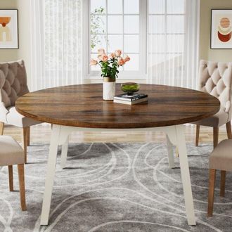 Tribesigns Tribesigns - Table de Salle &agrave; Manger Ronde pour 4-6 Personnes, Table de Cuisine Circulaire de 120 cm avec Surface textur&eacute;e en Bois, avec Pieds en
