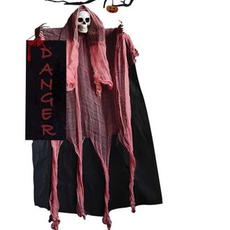 Papu 150 cm Halloween Deko Hängende Geister mit Danger Schild,Horror Sensenmann Dekorationen Ghost zum Aufhängen Halloween Deko Gruselig Geist für Spukhaus