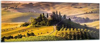 Arttor Panorama Bilder auf Glas Landwirtschaft Bauernhof Toskana Weinberg Glasbild 140x50cm Wandbilder Dekoration Wohnzimmer Schlafzimmer K&uuml;che Gro&szlig; XXL Wand