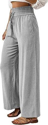Generic Pantalon Palazzo &agrave; jambe large pour femme - Taille haute - Cordon de serrage - Taille &eacute;lastique - Avec poches - Coupe ample d&eacute;contract&eacute;e - Pour l&eacute;t&eacute;, 