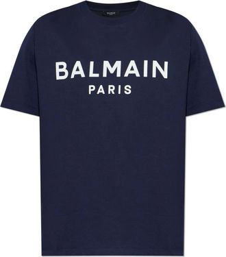 Balmain Homme, Tops, Bleu, Taille: L T-shirt avec logo imprim&eacute;