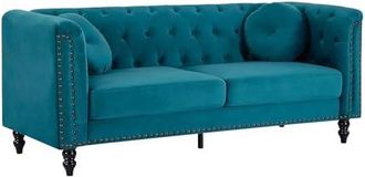 Vente-Unique Canap&eacute; 3 Places en Velours Bleu Canard Turner