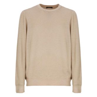 Fay Beiger Wollpullover mit gesticktem Logo - - Knitwear - Herren - Beige - 2XL