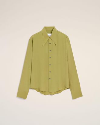Ami Chemise Ajust&eacute;e Verte Col En Pointe en Soie M&eacute;lang&eacute;e Matcha - 37 - Homme
