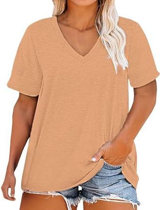 Generic Femme Tee Shirt Sport D&eacute;contract&eacute;e Chic T-Shirts Haut &Agrave; Manche Courte D&eacute;t&eacute; Loose Basique Tee-Shirt Grande Taille Confortable Col en V Tops Blouse Et &Agrave;