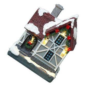 Valiclud Leuchtendes Weihnachtshaus aus Harz mit LED Beleuchtung Kleines Weihnachtsdorf Haus Ornament für Tischdekoration und Feststimmung