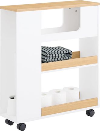 SoBuy Badezimmerschrank Schmal mit Rollen Waschbeckenunterschrank Papierrollenhalter, Verstecktem Fach für WC-Bürste, Nischenschrank Kommode für Badezimmer 