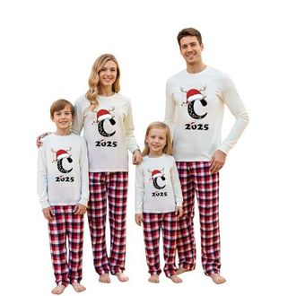 Generic Ensemble de pyjama familial de Noël pour homme et femme - Coupe ample et confortable - Haut à manches longues et pantalon à carreaux - Pyjama de Noël 