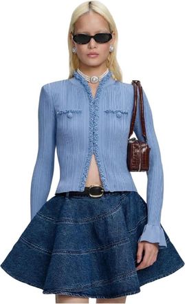 Self Portrait Femme, Tops, Bleu, Taille: 40 FR Pearl Trim Cardigan