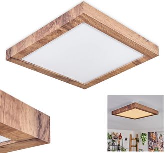 HOFSTEIN LED Deckenleuchte Bealeton, moderne Deckenlampe aus Metall/MDF/Kunststoff in Schwarz/Holzoptik/Weiß, eckige Leuchte im skandinavischen Design (35 cm x