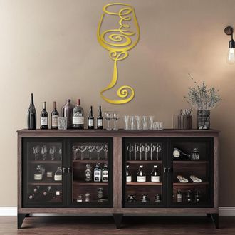 Generic Moderne minimalistische Wanddekoration aus Metall: Weingl&auml;ser, Weinflaschen, Bar-Dekoration f&uuml;r Wohnzimmer, Schlafzimmer, B&uuml;ro (Gold, 121 x 51 cm, 48 