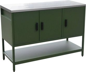 Sweeek Cuisine dext&eacute;rieure en acier vert 3 portes.1 &eacute;tag&egrave;re L120cm