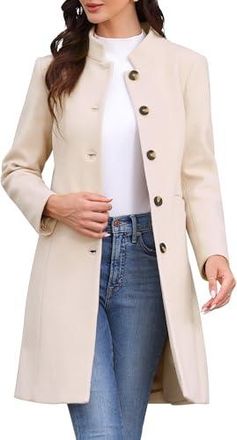 Allegra K Manteau à Col Montant Femme Caban DHiver Mi-Long à Simple Boutonnage pour les Déplacements Quotidiens Abricot XL