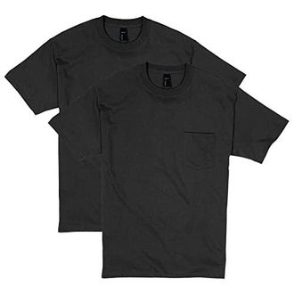 Hanes Mens 2 Pack Short Sleeve Pocket Beefy-T, Black, 3X-Large