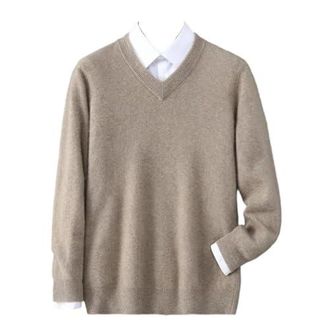 Generic Pull en laine dautomne et dhiver pour homme - Couleur unie - Col en V - Pull décontracté - Ample - Manches longues, Lighttan, XL