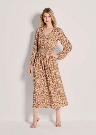 Madeleine Maxikleid Viskosekleid mit Wickeleffekt Sommerkleid mit V-Ausschnitt, Gummizug, Wadenl&auml;nge und Langarm