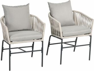 OUTSUNNY Lot de 2 fauteuils de jardin avec coussins m&eacute;tal cordes pe noir gris