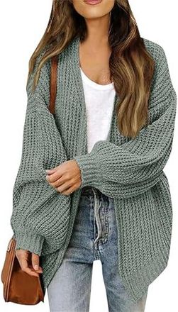Generic Cardigan en tricot &agrave; manches lanternes pour femme Col en V Couleur unie Pull &agrave; manches longues R&eacute;tro, Dou Lv, Taille XS
