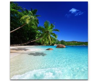 Paul Sinus Art Leinwandbilder | Bilder Leinwand 60x60cm Sandstrand auf den Seychellen