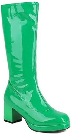 Generic Bottes montantes tendance &agrave; bout carr&eacute; en cuir PU verni pour femme, chaussures habill&eacute;es dhiver pour les loisirs et les f&ecirc;tes, Vert, 37.5 EU