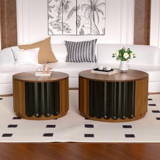 Generic Runde Beistelltische, 2er-Set, Moderne handgefertigte, geriffelte Trommelkreis-Couchtische f&uuml;r Wohnzimmer, Beistelltische f&uuml;r Schlafzimmer und Balkon 