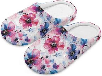 Coloranimal Pantoufles dint&eacute;rieur pelucheuses &agrave; bout ferm&eacute; pour femme - L&eacute;g&egrave;res et confortables, Fleur aquarelle., 35.5/36.5 EU