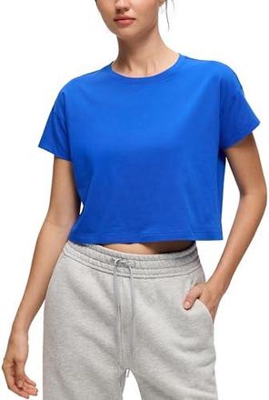 CRZ YOGA Femme Coton Pima L&acirc;che Crop Tops Athletic Gym Casual T-Shirt Court Workout Chemises &Agrave; Manches Courtes Bleu Fort 38