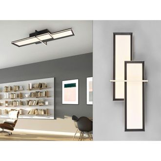 Trio Gro&szlig;e LED Deckenleuchte CHARLESTON, rechteckig, 101cm lang, Schwarz