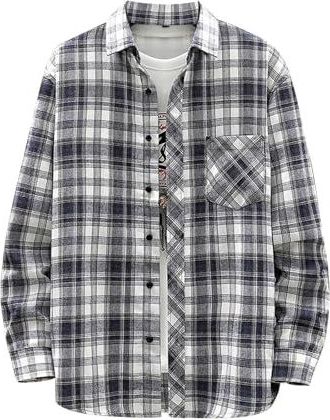 Generic Chemise &agrave; carreaux &agrave; manches longues d&eacute;contract&eacute;e boutonn&eacute;e pour homme - T-shirt l&eacute;ger et respirant pour printemps et automne, Noir, 3XL