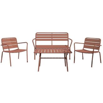 Vente-Unique Salon de jardin en m&eacute;tal : un banc, 2 fauteuils bas et une table basse - Terracotta - MIRMANDE de MYLIA