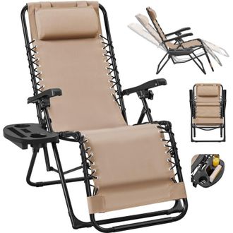Yaheetech Yaheetech Fauteuil de Jardin Z&eacute;ro Gravit&eacute; Ext&eacute;rieur Chaise Longue Pliable pour Terrasse avec Porte-gobelet Oreiller 64 cm Large Gris Fonc&eacute;