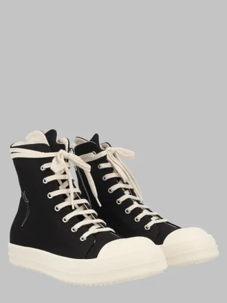 Rick Owens Cotton Denim High-Top Sneakers - Black